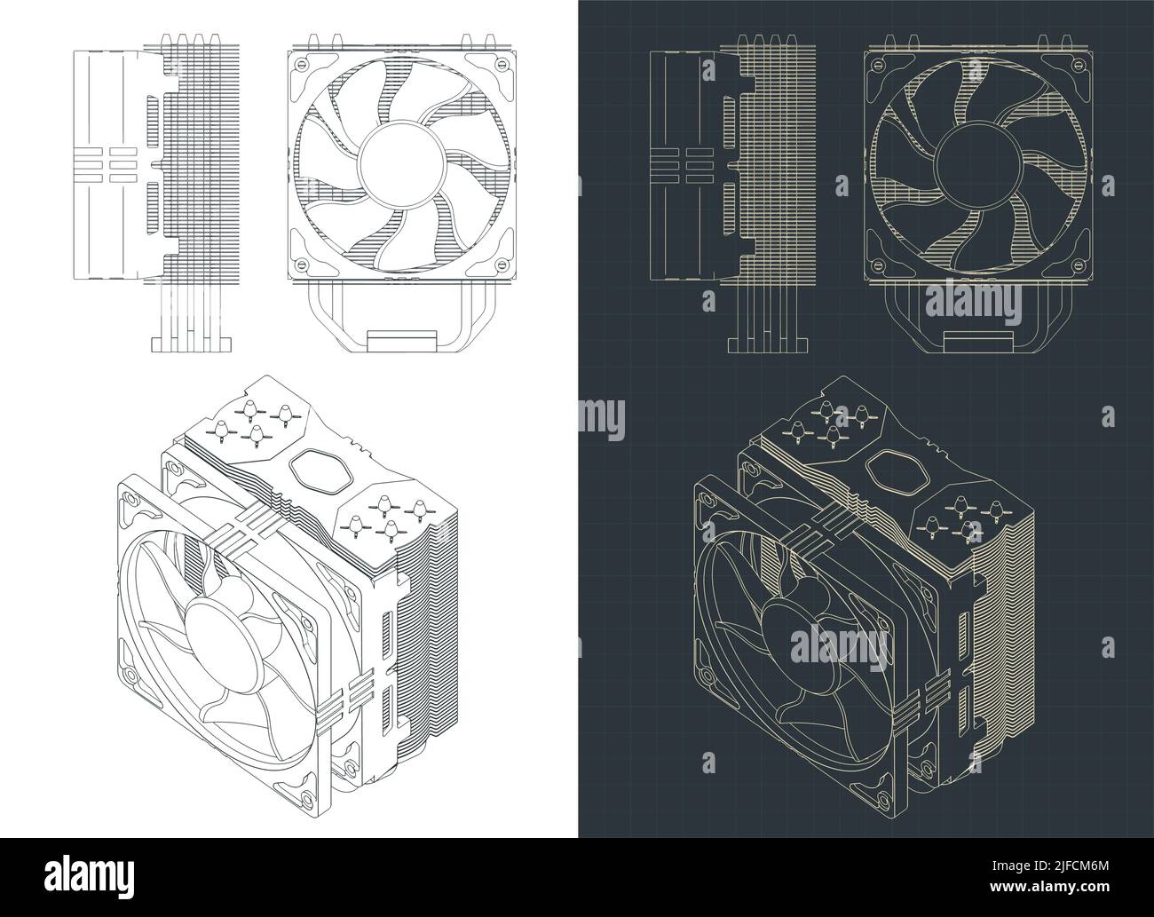 Stylized vector illustration of blueprints of CPU Cooler Stock Vector ...