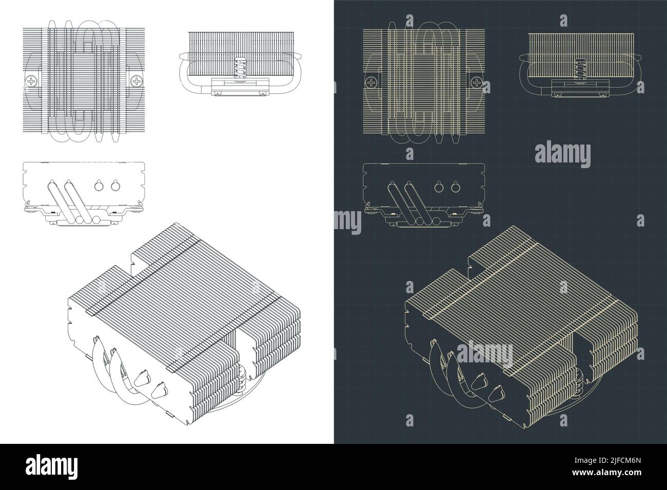 Stylized vector illustration of blueprints of CPU cooler heatsink Stock ...