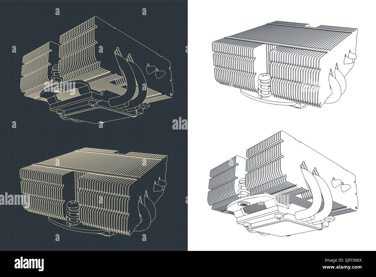 Stylized vector illustration of drawings of CPU cooler heatsink Stock ...