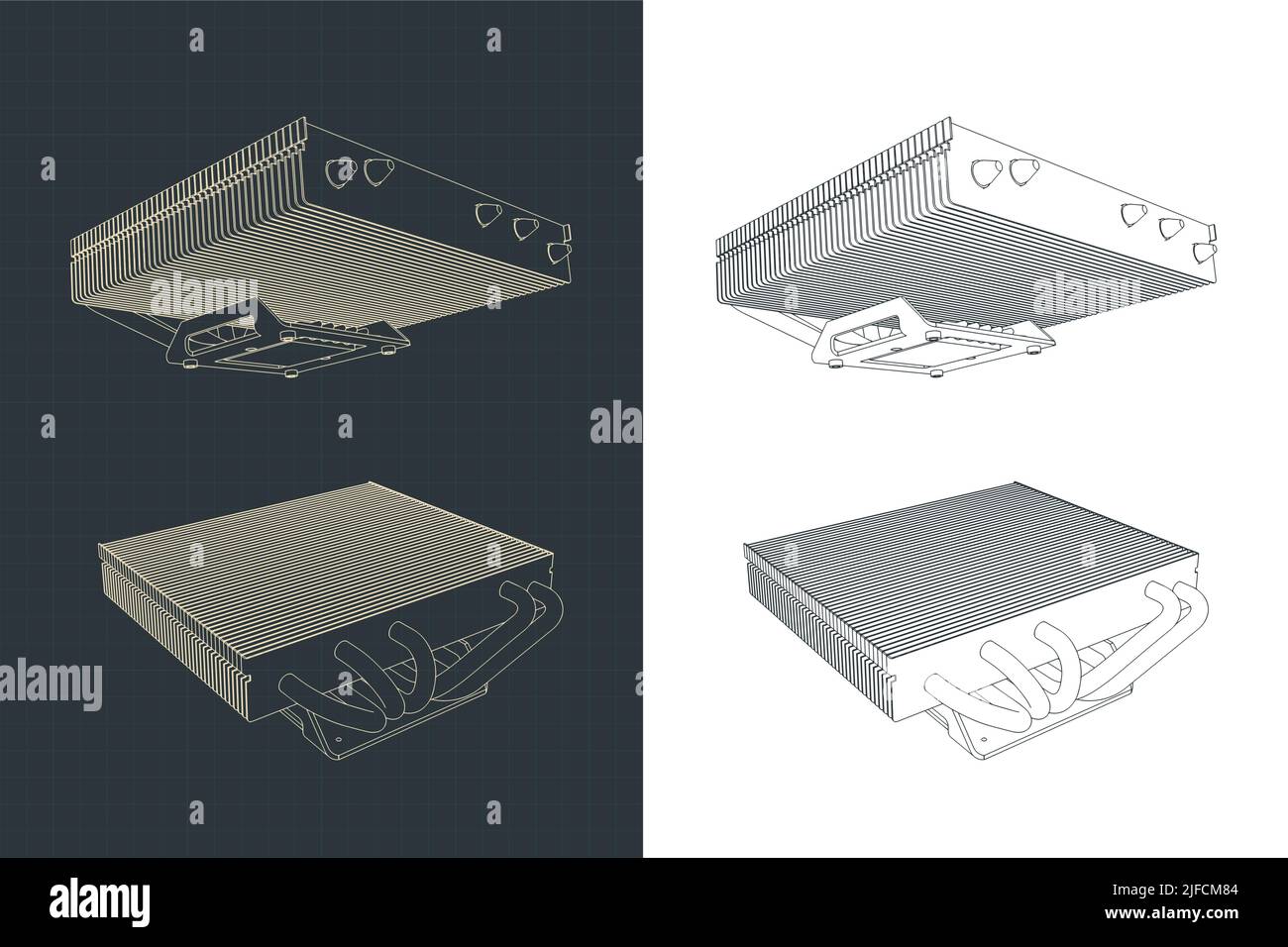Stylized vector illustration of drawings of CPU cooler heatsink Stock ...