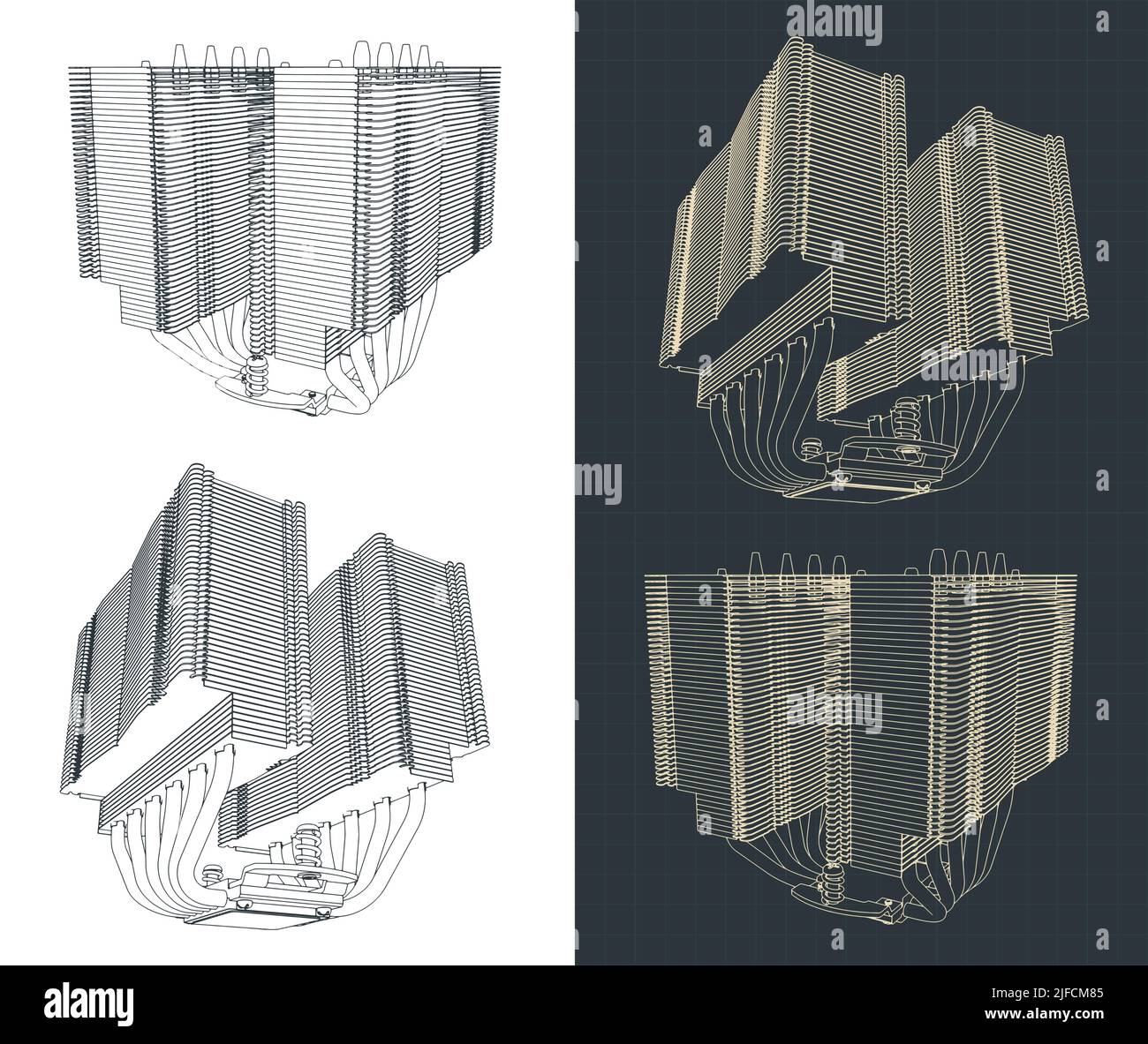 Stylized vector illustration of drawings of tower type CPU cooler Stock ...