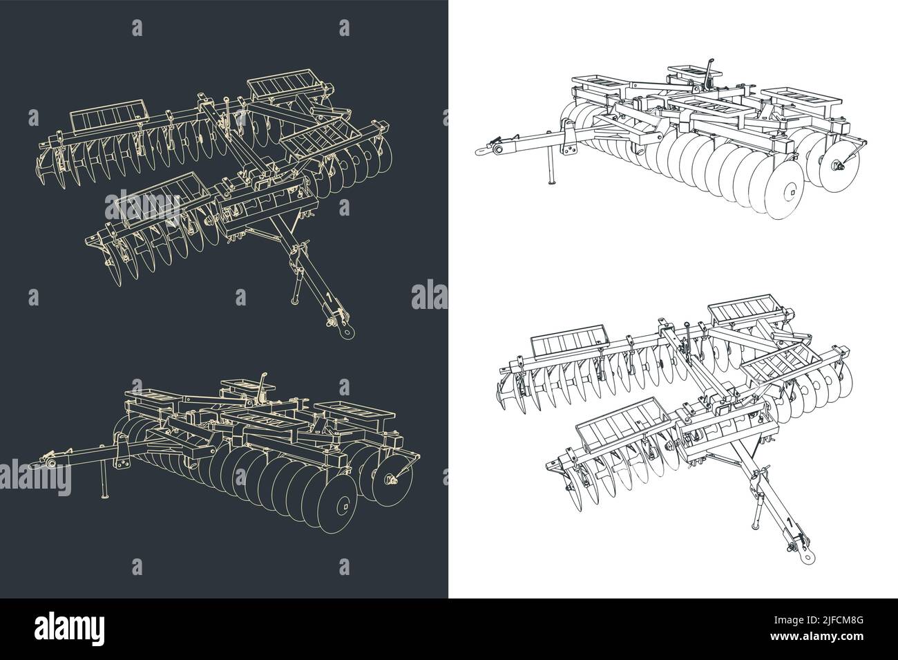Stylized vector illustration of drawings of disc harrow Stock Vector ...