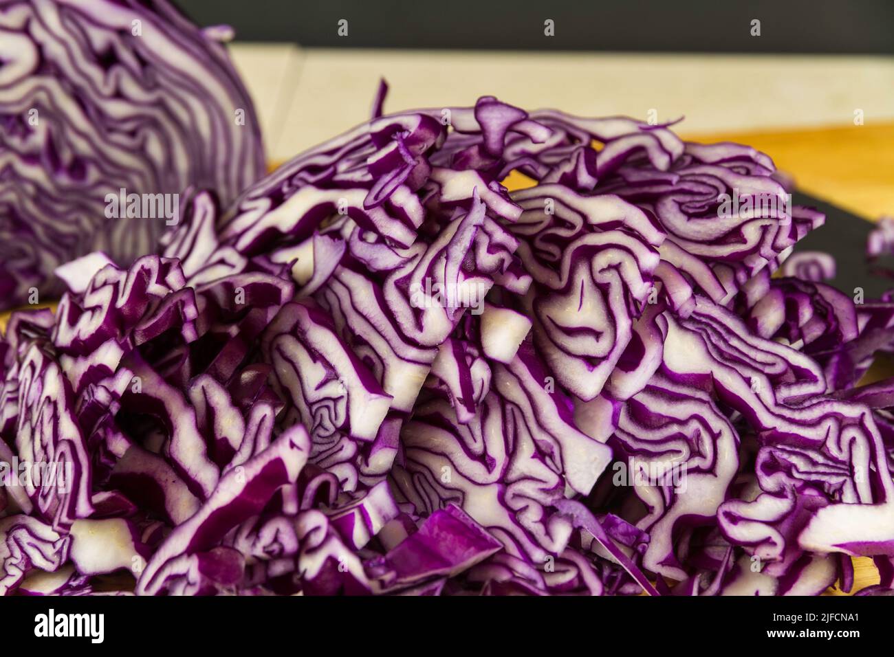 Shredded red cabbage on a chopping board landscape Stock Photo - Alamy