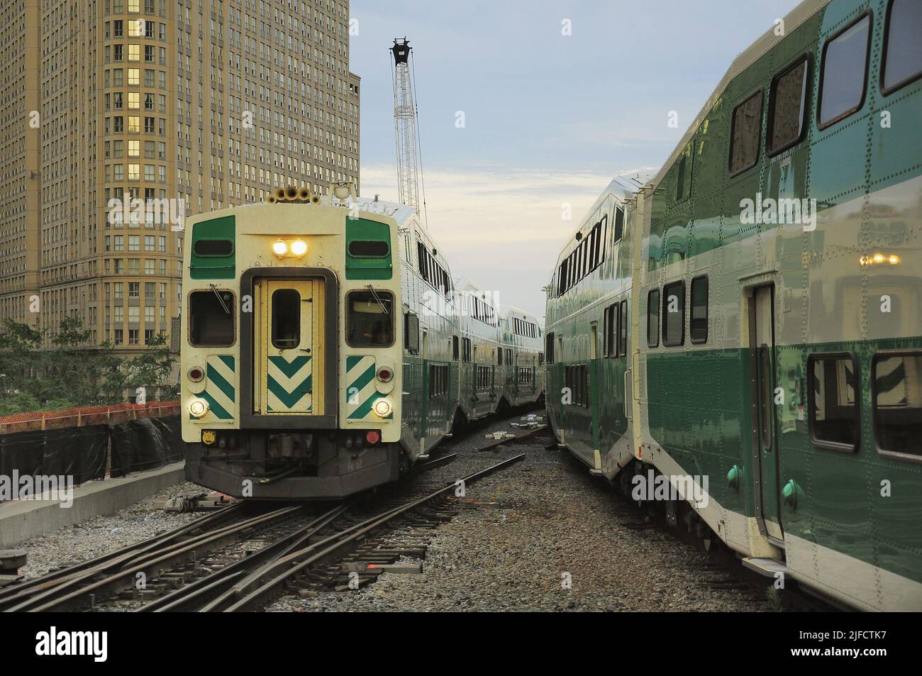 Passenger local trains moves at Toronto Union station. Toronto, Canada ...