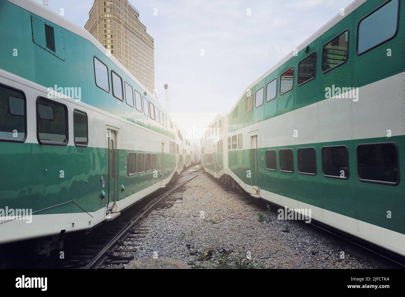 Passenger local trains moves at Toronto Union station. Toronto, Canada ...