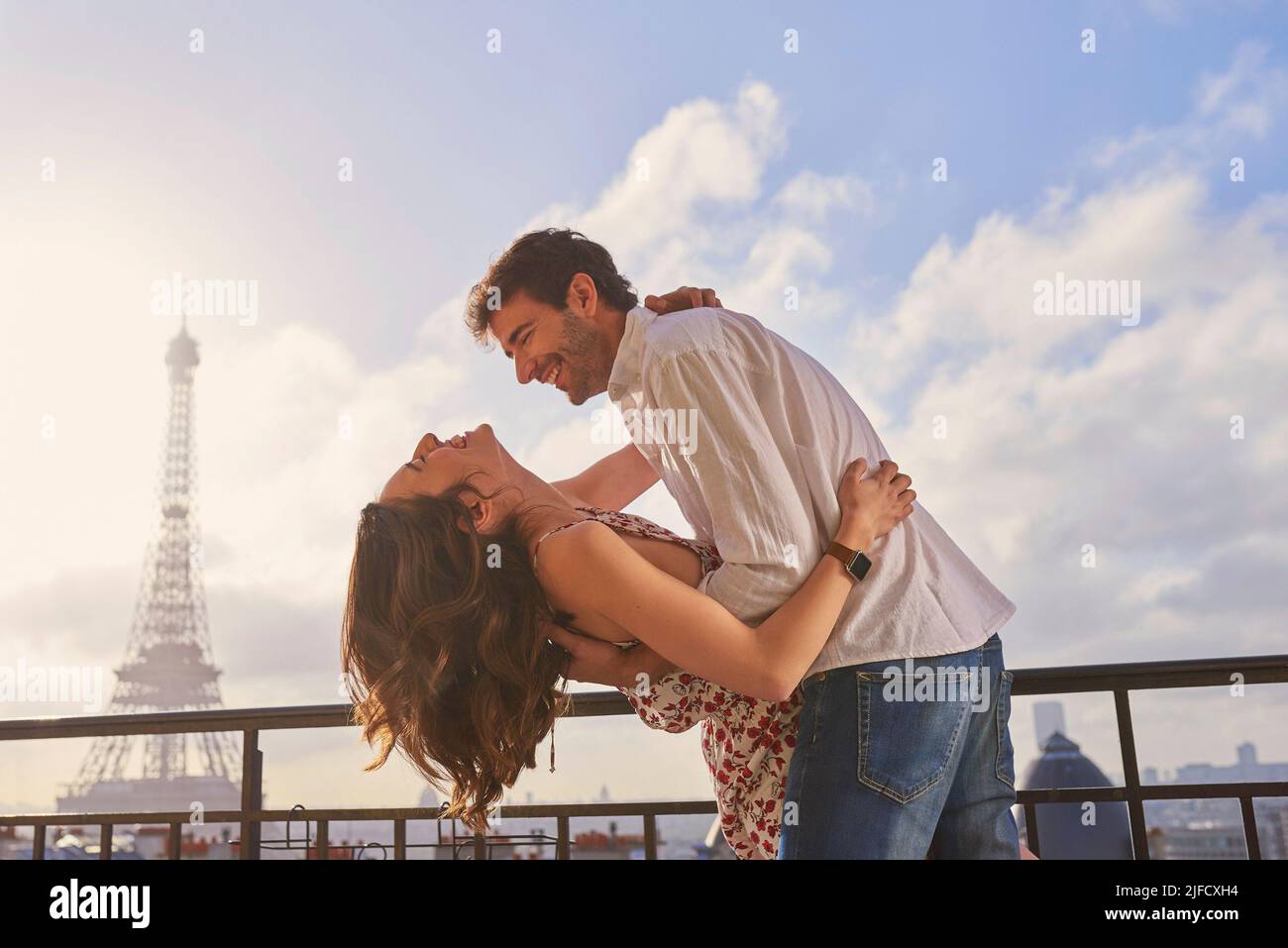 When in Paris.... Shot of a young couple sharing a romantic moment on ...