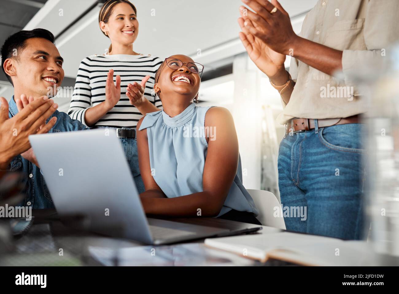 Group of diverse businesspeople having a meeting in an office at work ...