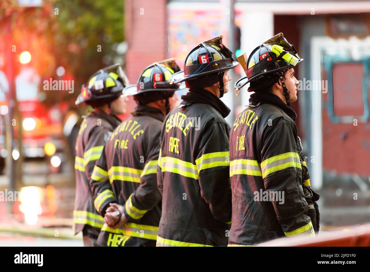 Seattle - June 30, 2022; Seattle firefighters in high visibility ...