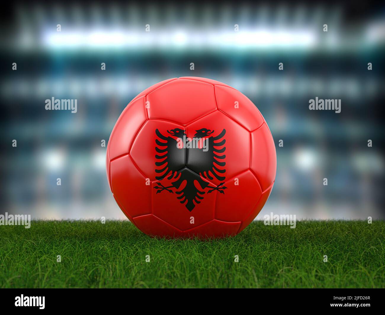 Soccer ball Albania flag on a soccer pitch. 3d illustration Stock Photo ...