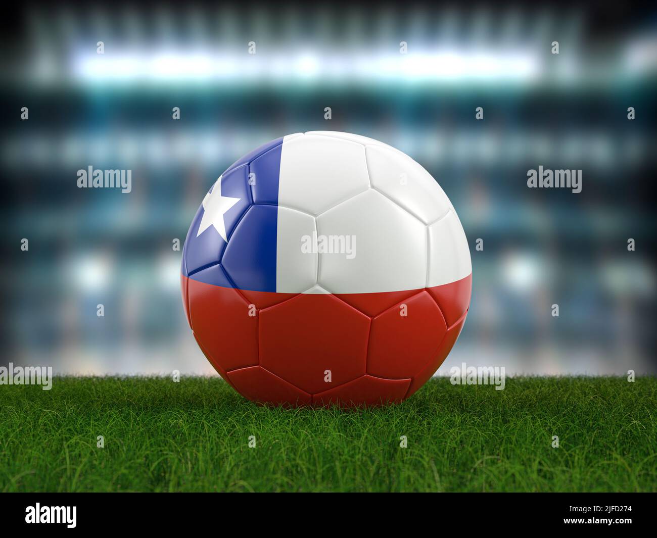 Soccer ball Chile flag on a soccer pitch. 3d illustration Stock Photo ...