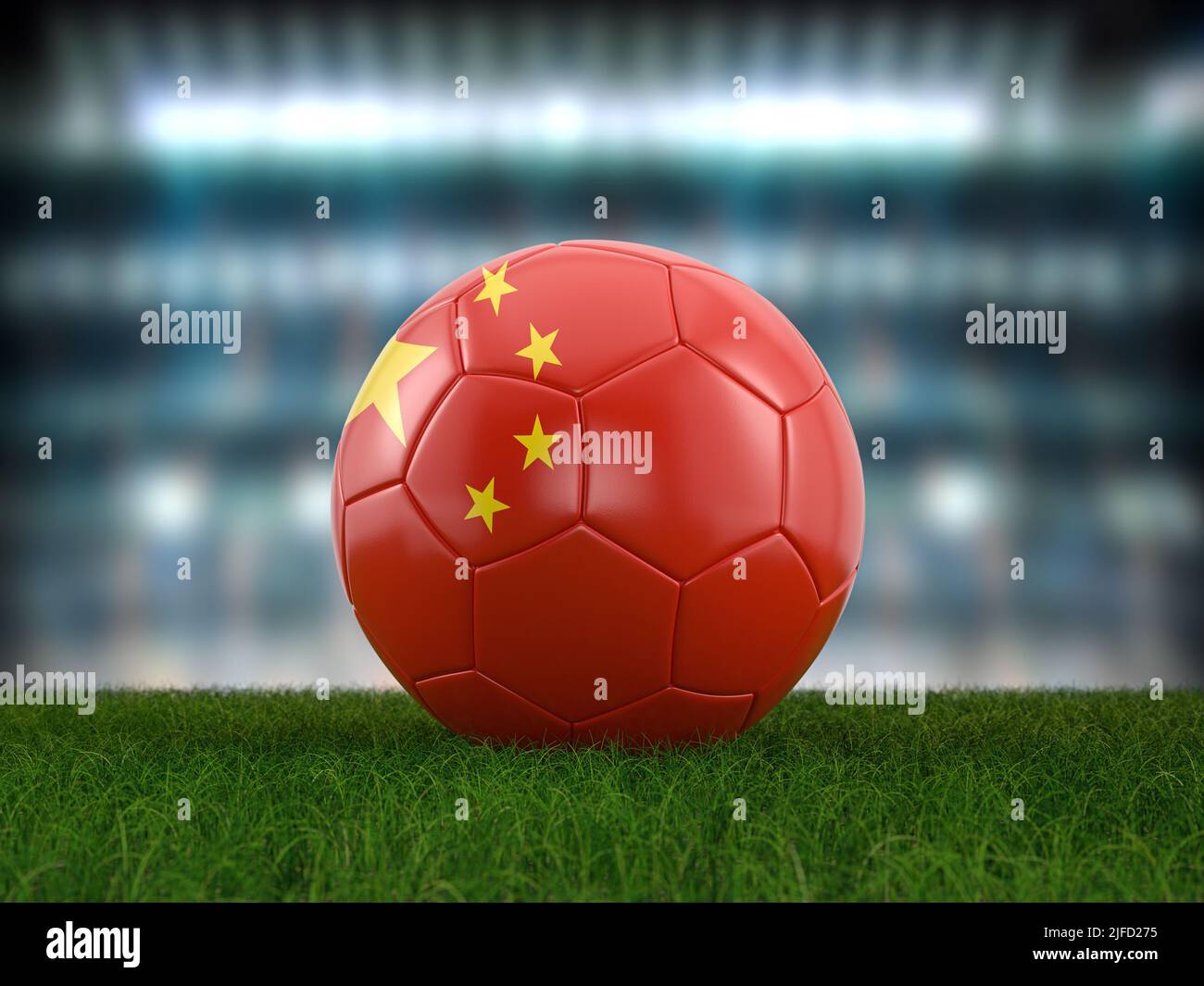 Soccer ball China flag on a soccer pitch. 3d illustration Stock Photo ...