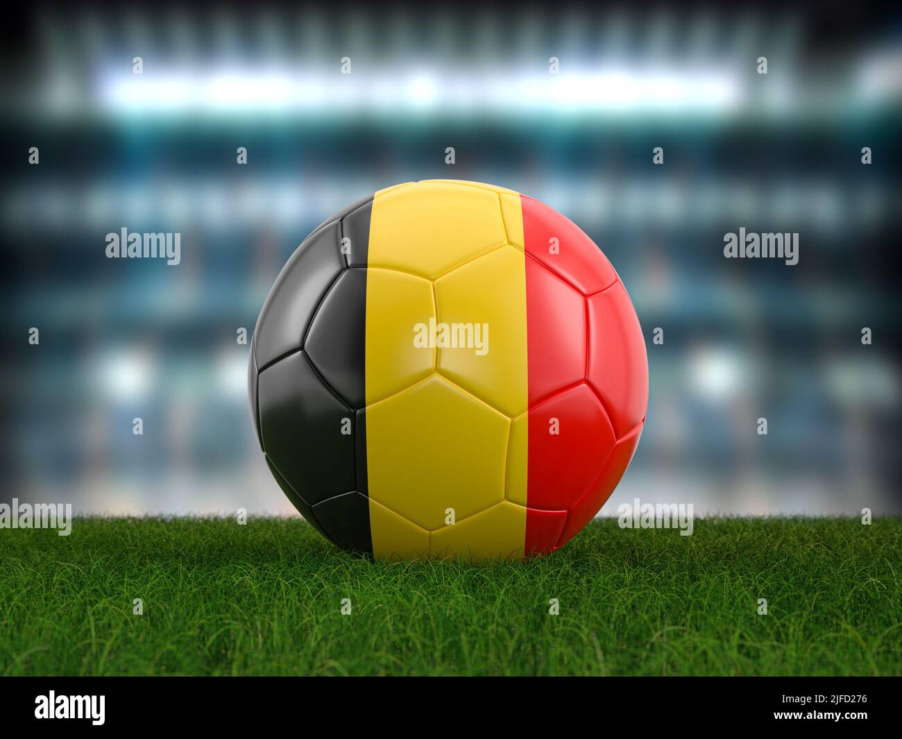 Soccer ball Belgium flag on a soccer pitch. 3d illustration Stock Photo ...