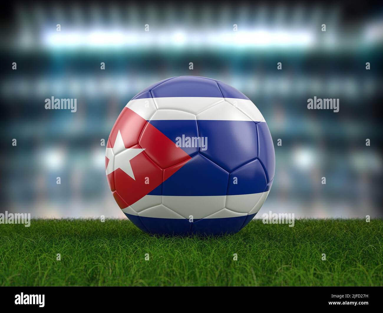 Soccer ball Cuba flag on a soccer pitch. 3d illustration Stock Photo ...