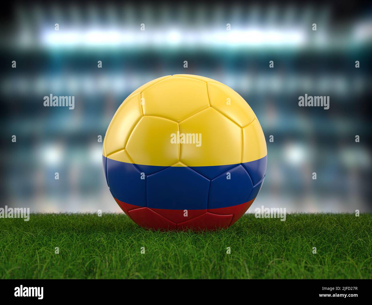 Soccer ball Colombia flag on a soccer pitch. 3d illustration Stock ...