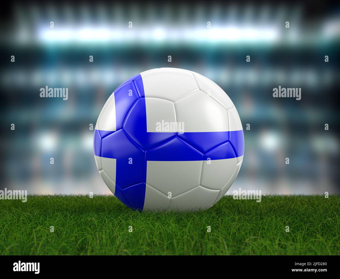 Soccer ball Finland flag on a soccer pitch. 3d illustration Stock Photo ...