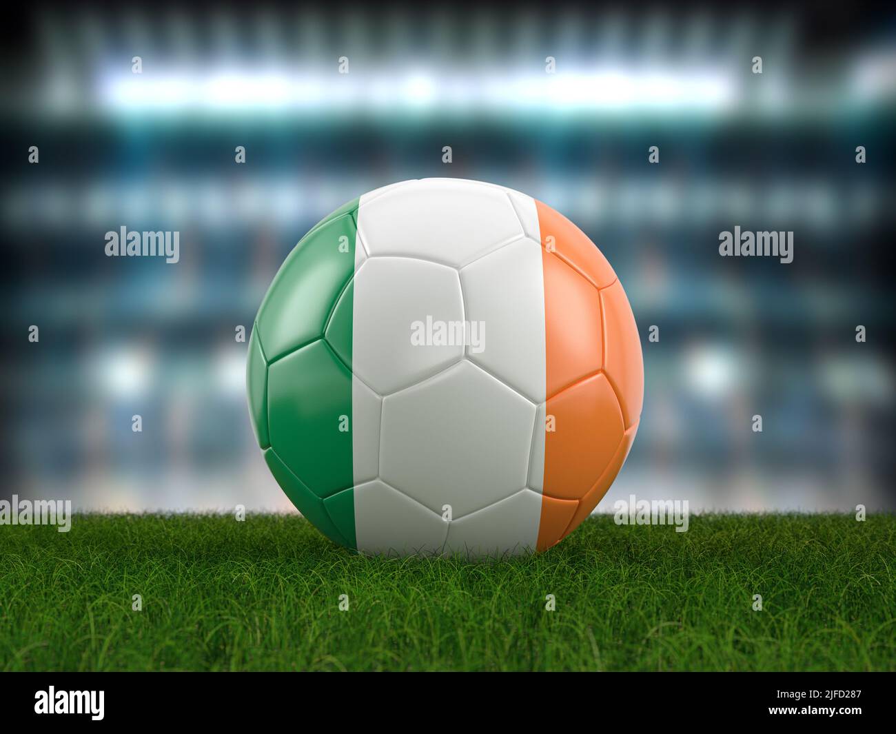 Soccer ball Ireland flag on a soccer pitch. 3d illustration Stock Photo ...