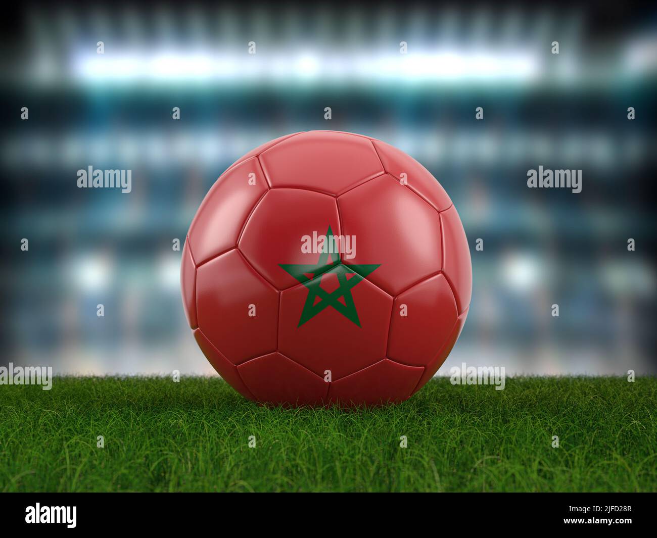 Soccer ball Morocco flag on a soccer pitch. 3d illustration Stock Photo ...