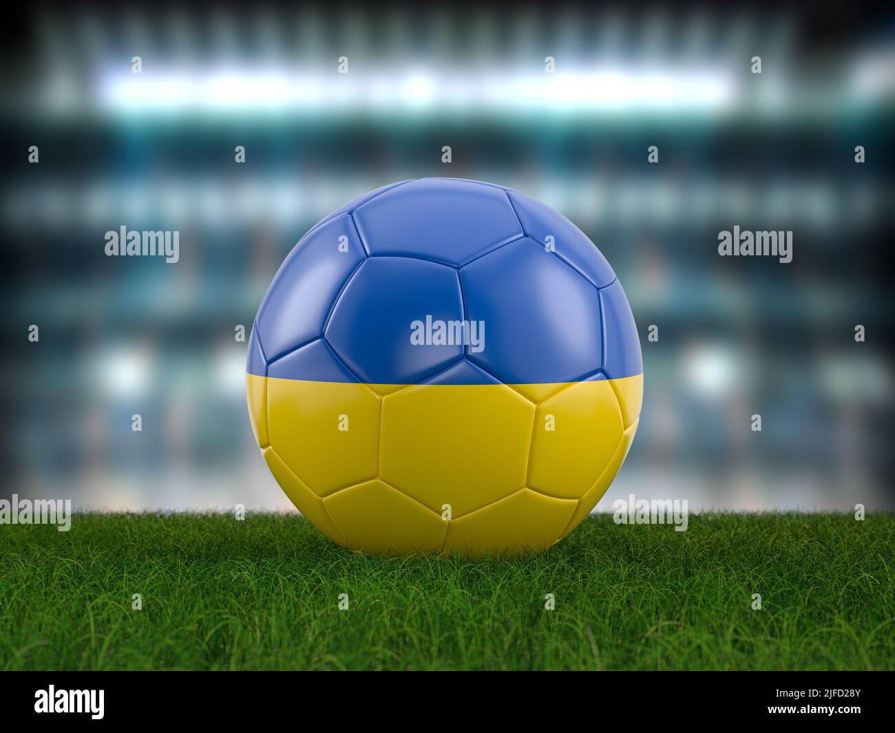 Soccer ball Ukraine flag on a soccer pitch. 3d illustration Stock Photo ...