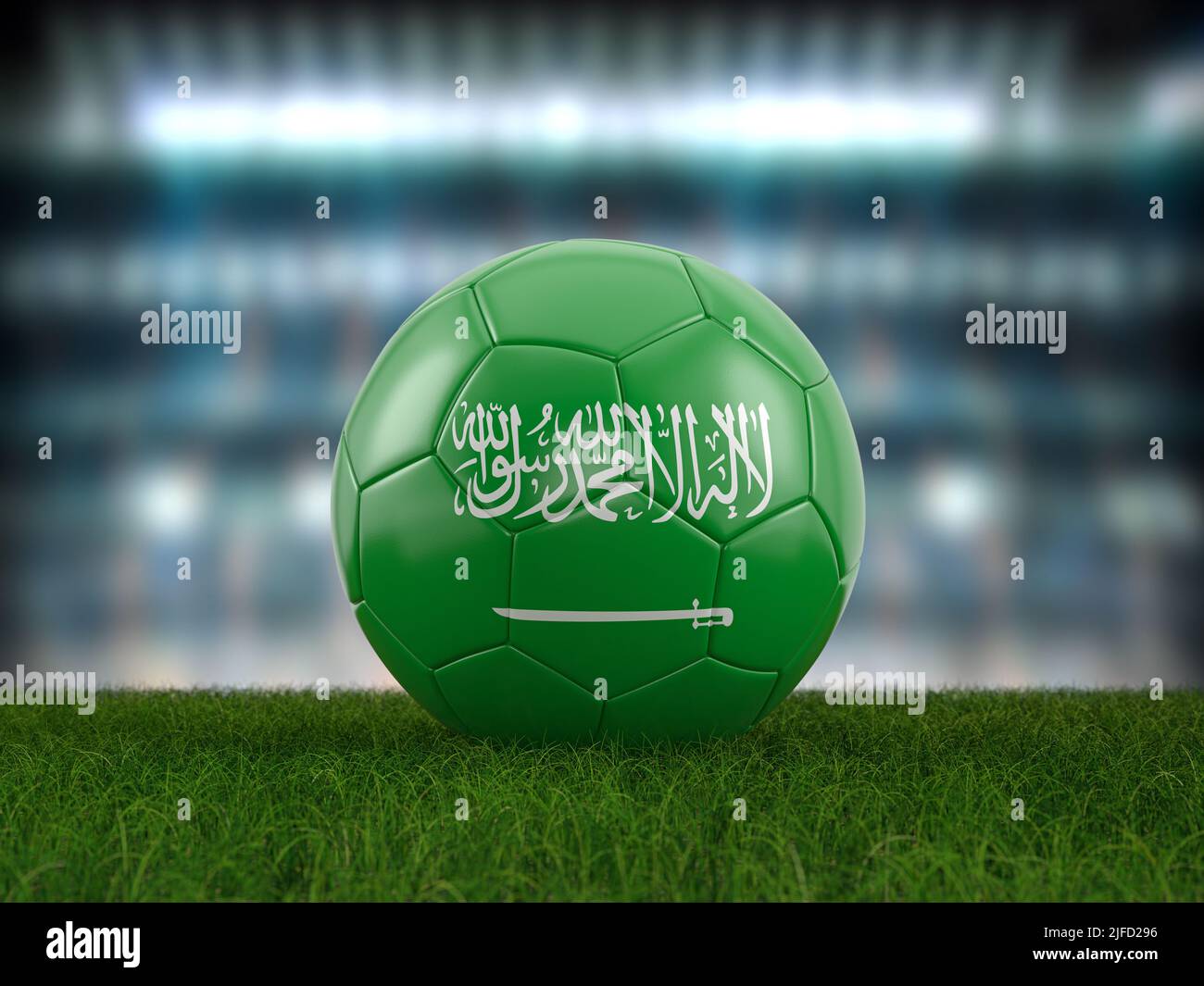 Soccer ball Saudi Arabia flag on a soccer pitch. 3d illustration Stock ...