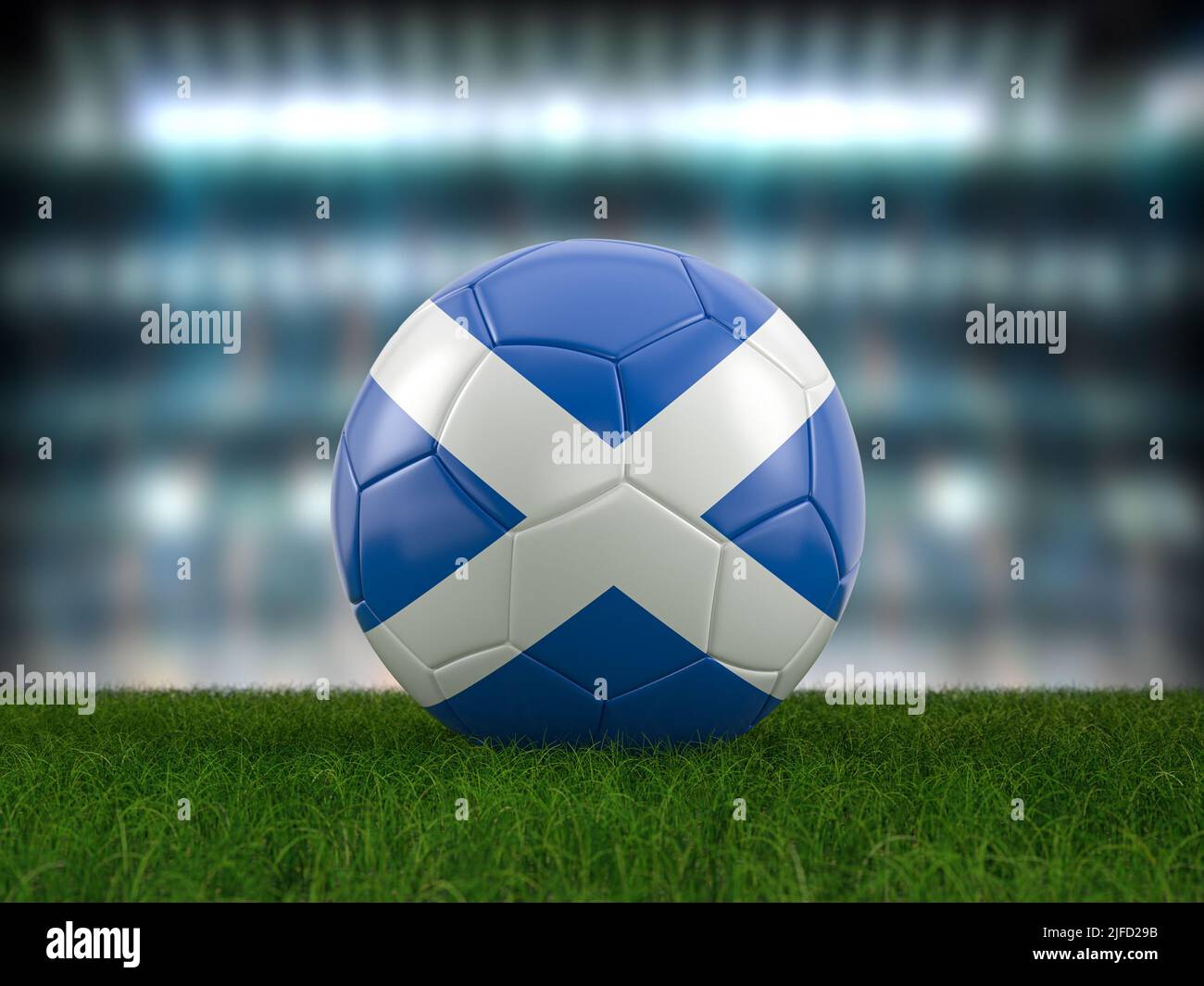 Soccer ball Scotland flag on a soccer pitch. 3d illustration Stock ...