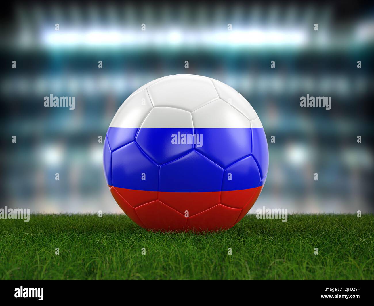 Soccer ball Russia flag on a soccer pitch. 3d illustration Stock Photo ...