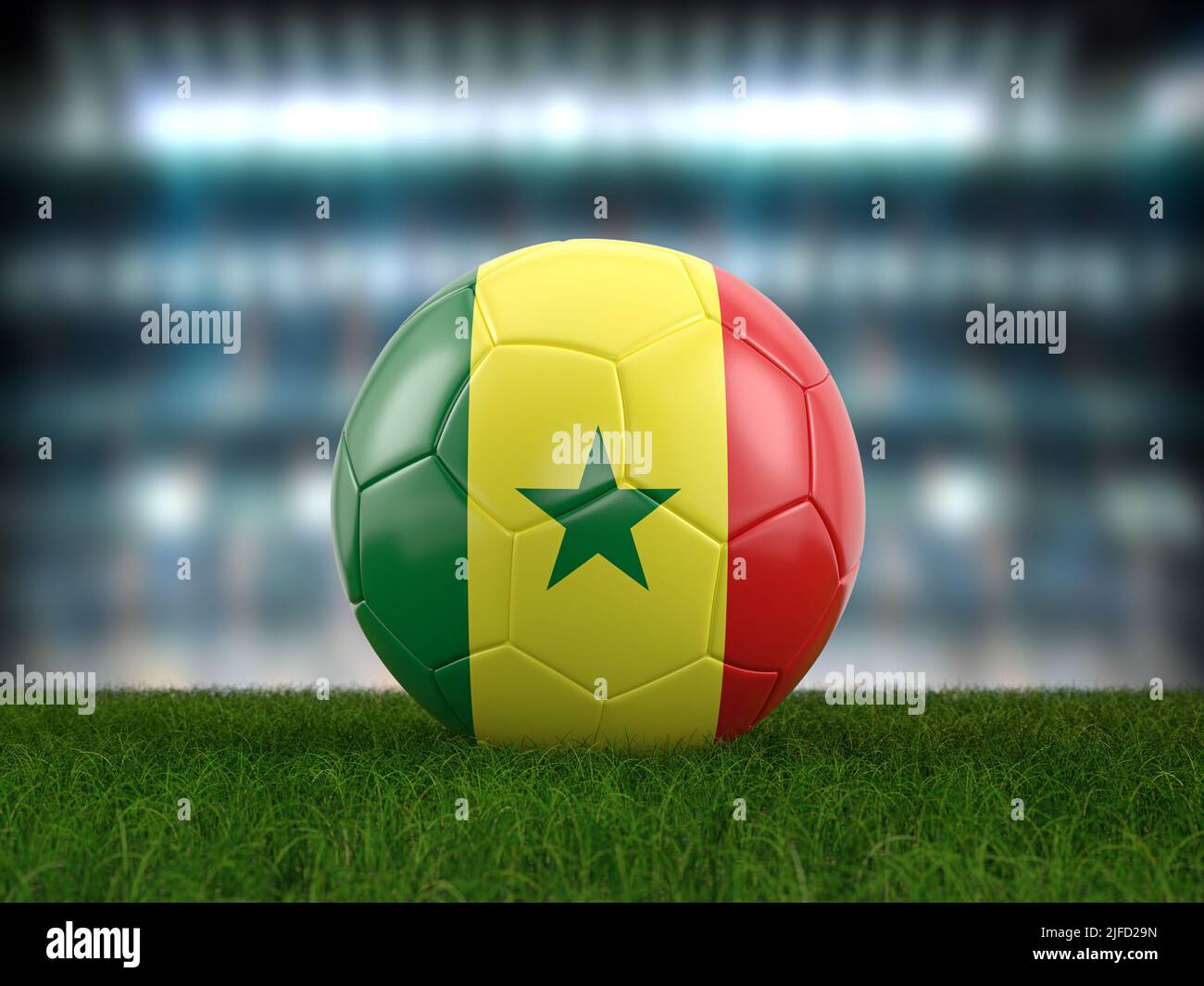 Soccer ball Senegal flag on a soccer pitch. 3d illustration Stock Photo ...