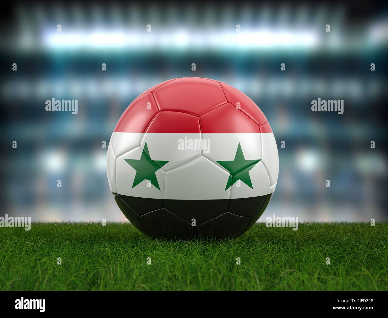 Soccer ball Syria flag on a soccer pitch. 3d illustration Stock Photo ...
