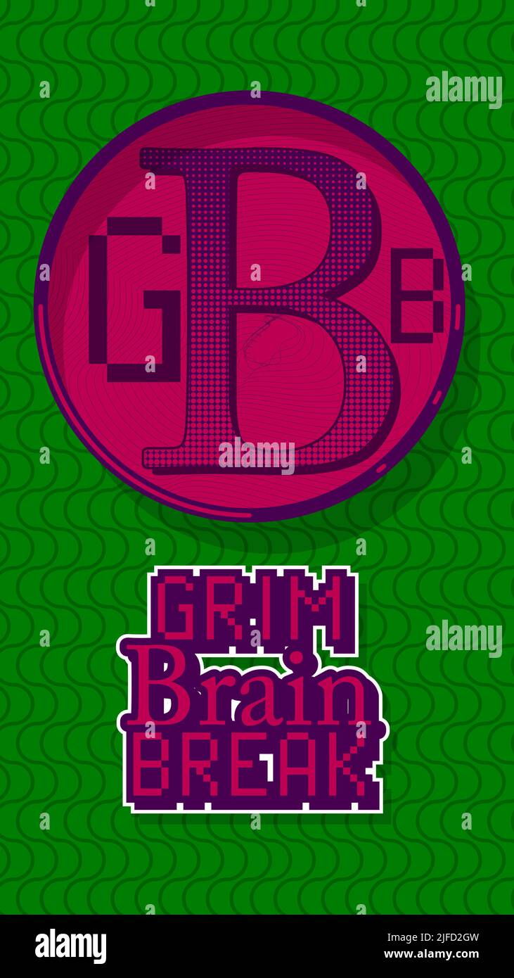 Superhero coat of arms showing Grim Brain Break icon. Colorful comic ...