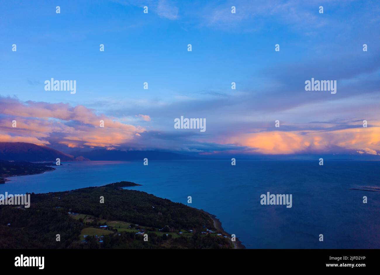 aerial photo with drone at sunset. patagonia sea Stock Photo - Alamy