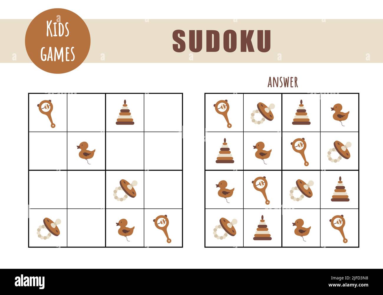 Sudoku for kids. Children activity sheet. Puzzle game with boho baby ...