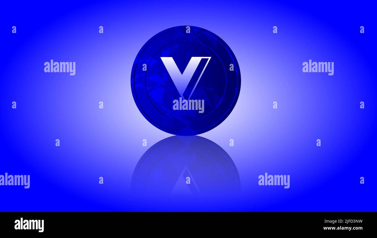 voyager token coin on blue background with its reflection, voyager ...