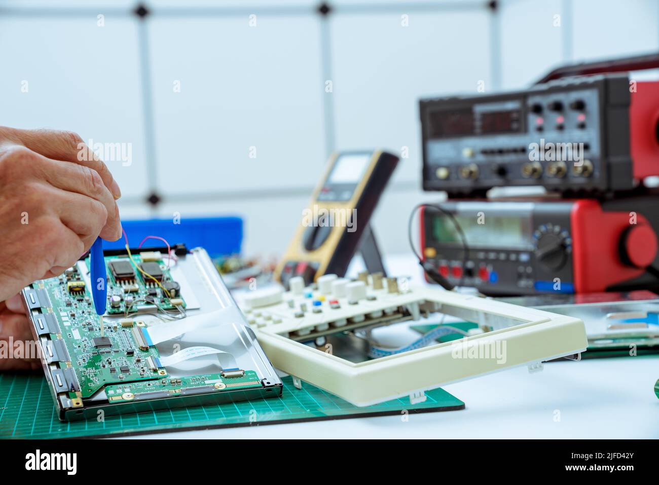Repair of computer parts in a customer service laboratory Stock Photo ...