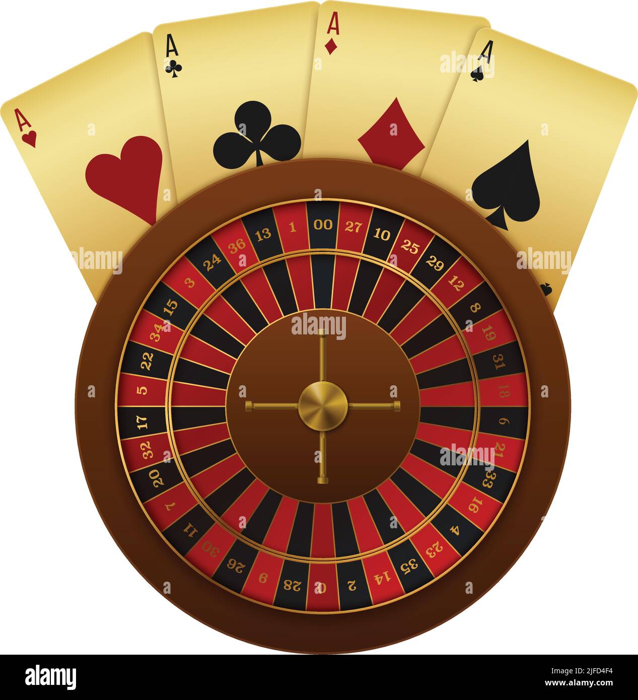 Realistic casino composition with roulette wheel and cards vector ...