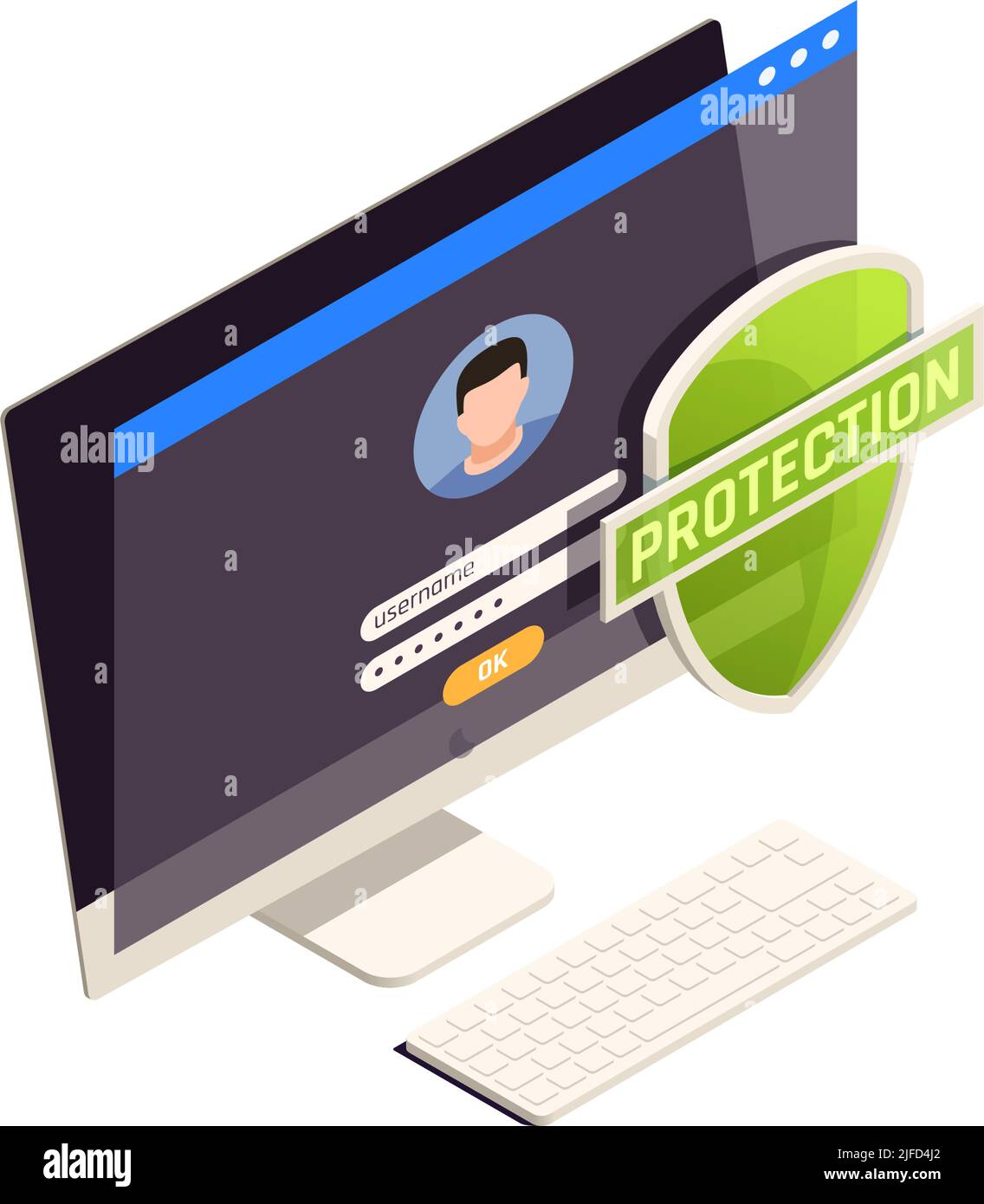 Privacy data protection isometric icon with computer and shield 3d ...