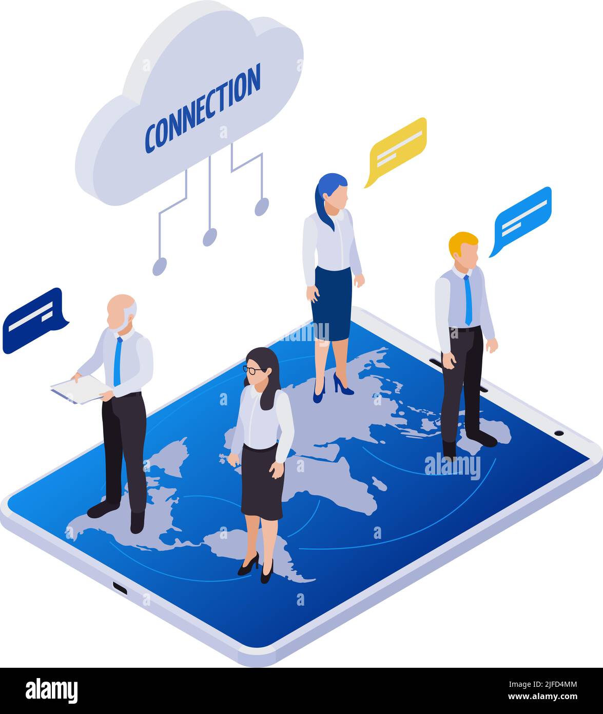 Remote management distant work isometric icons composition with cloud ...