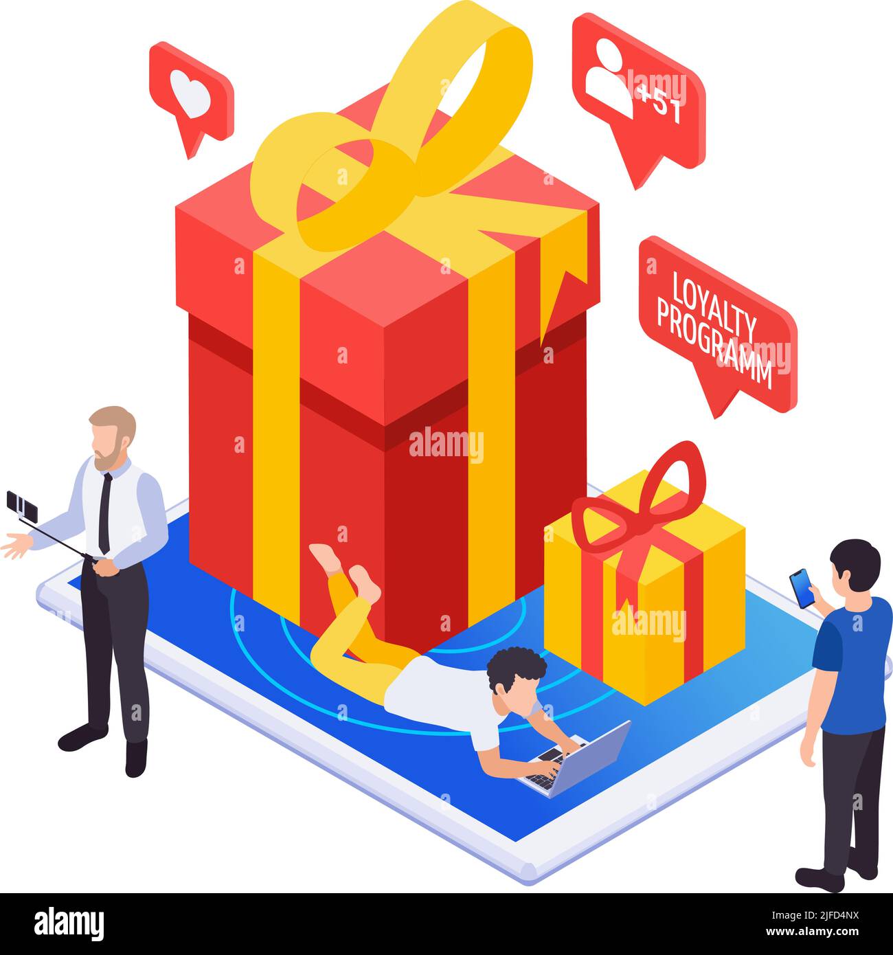 Isometric marketing loyalty programme concept with presents for ...