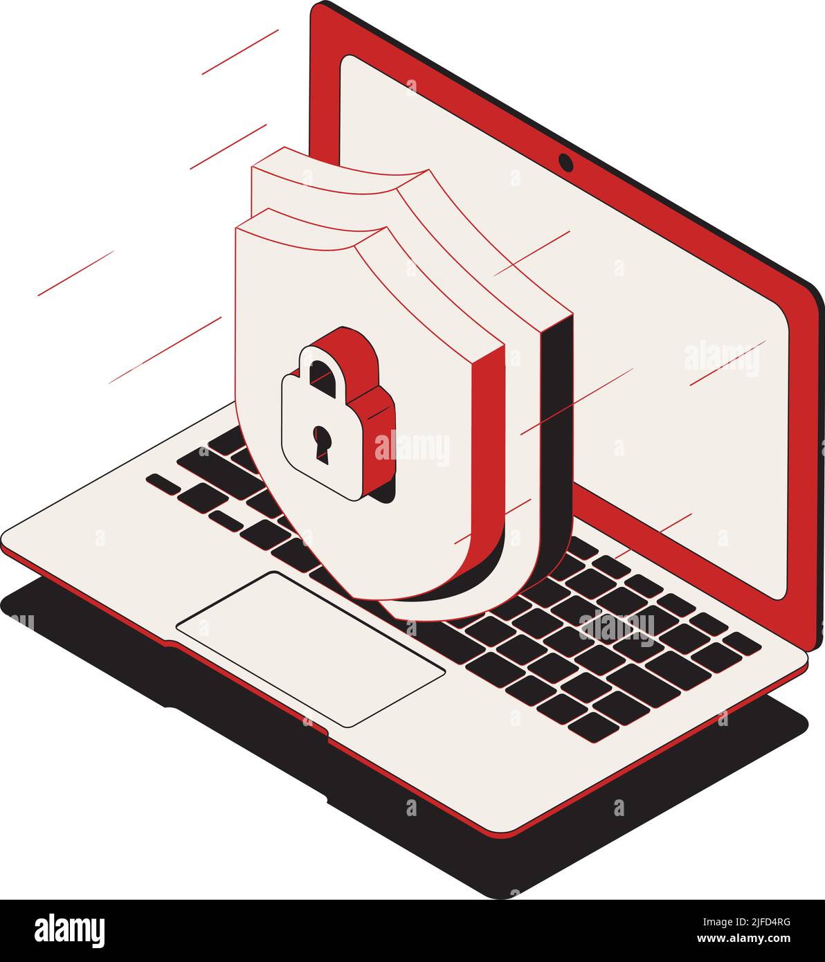 Isometric cyber security icon with laptop lock and shield vector ...