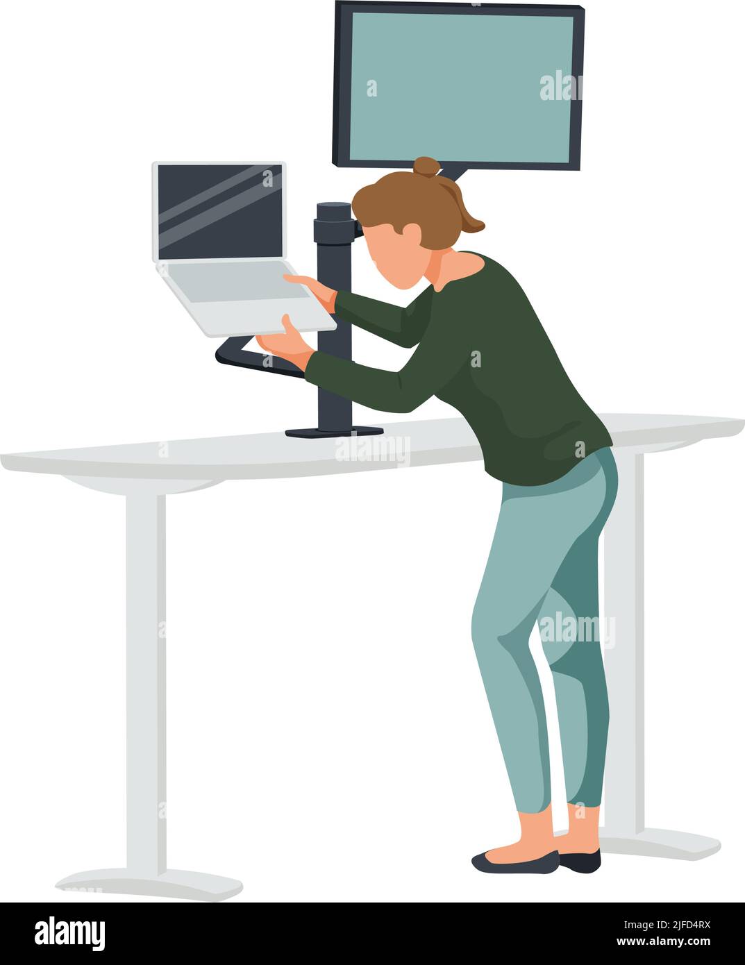 Contemporary Workspace Flat Composition With Tall Table With Computers