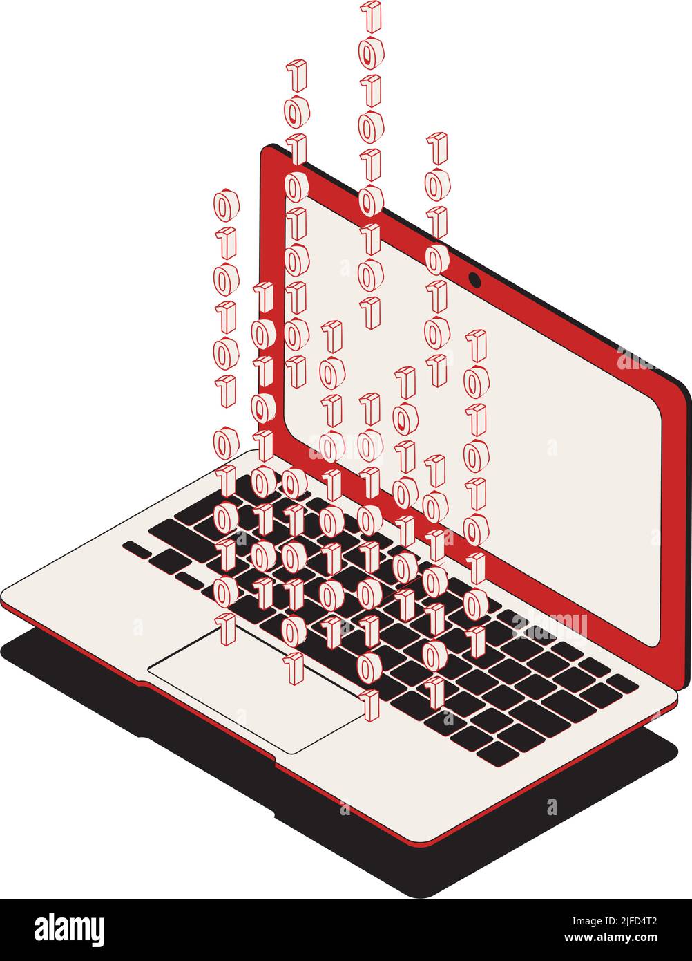 Isometric Cyber Security Icon With 3d Laptop And Binary Code Vector