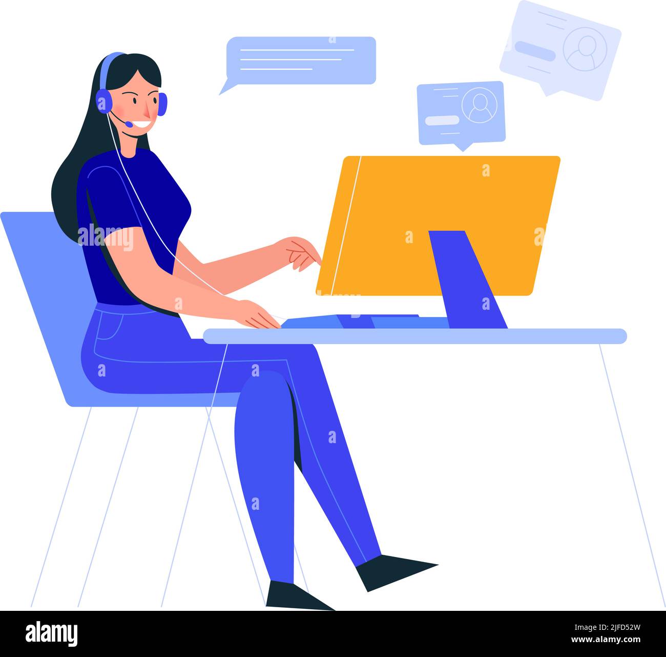 Office scenes composition with female employee at computer table with ...