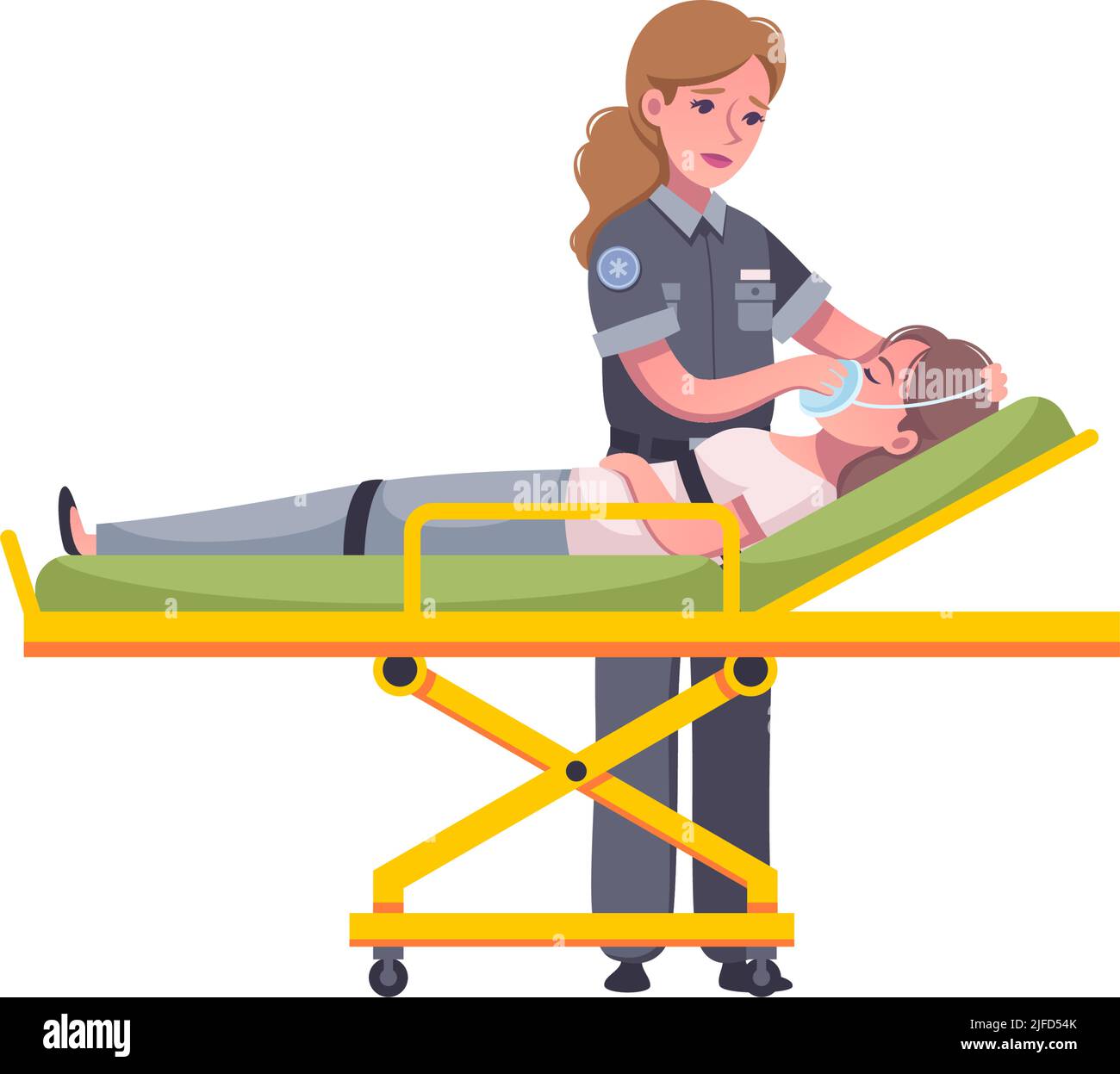Emergency paramedic cartoon icon with female doctor helping injured ...