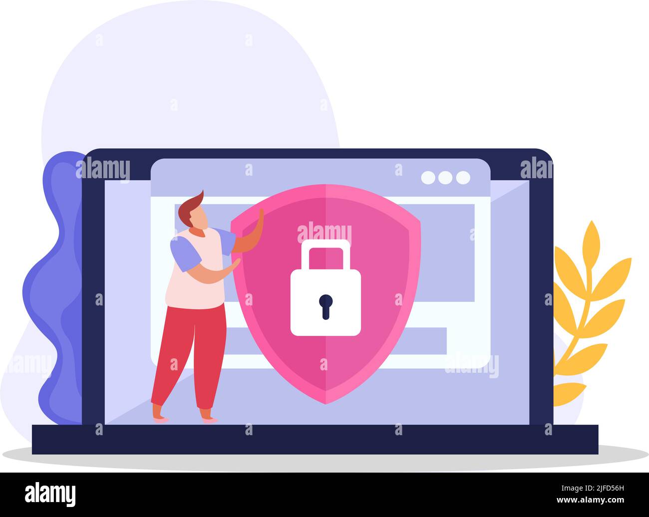 Flat icon with character of computer user and protected personal ...