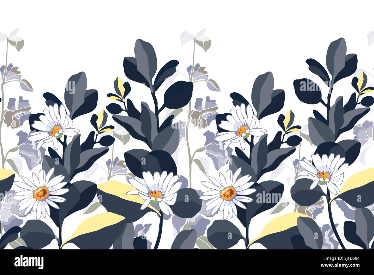 Vector floral seamless pattern, border. Horizontal panoramic design ...