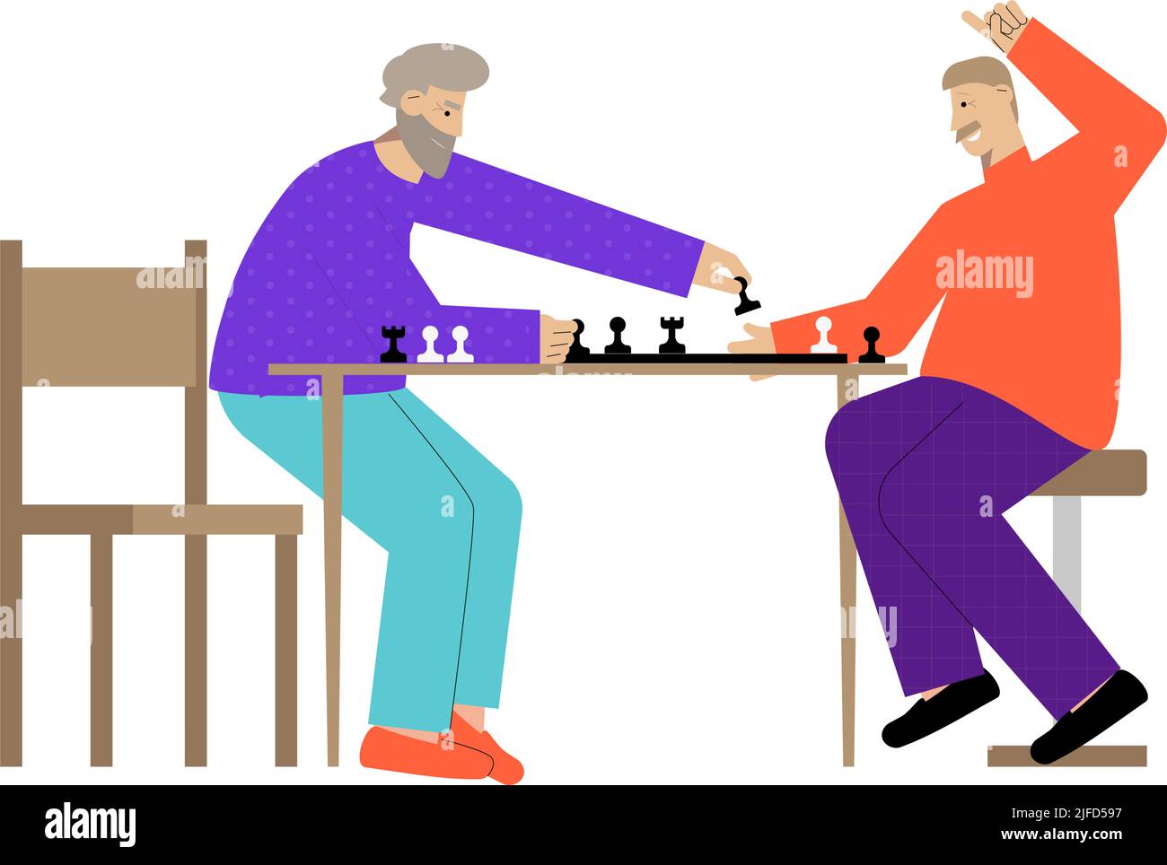 Two happy senior men playing chess flat vector illustration Stock ...