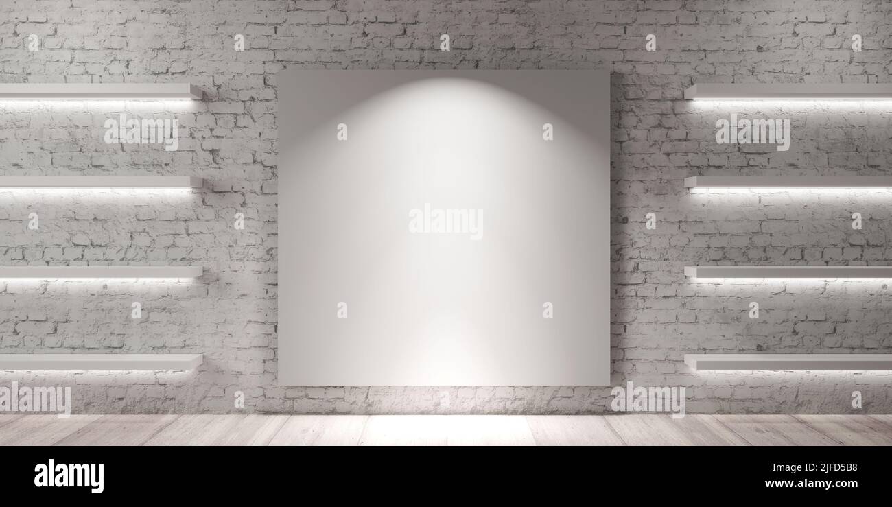 Storeroom with modern shelves on white wall Stock Photo - Alamy