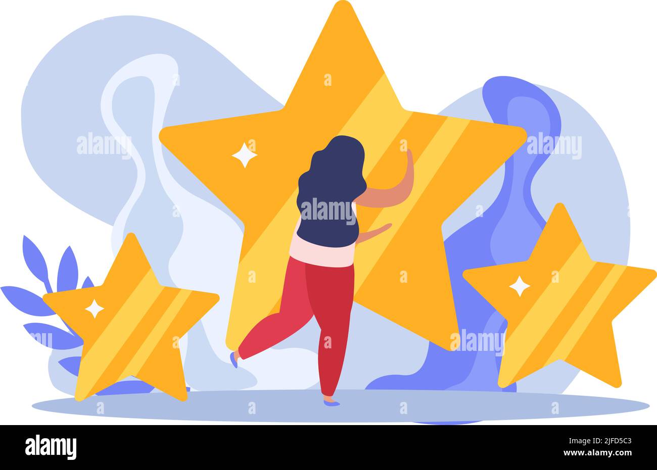 Flat winner people icon with female character and shiny stars vector ...