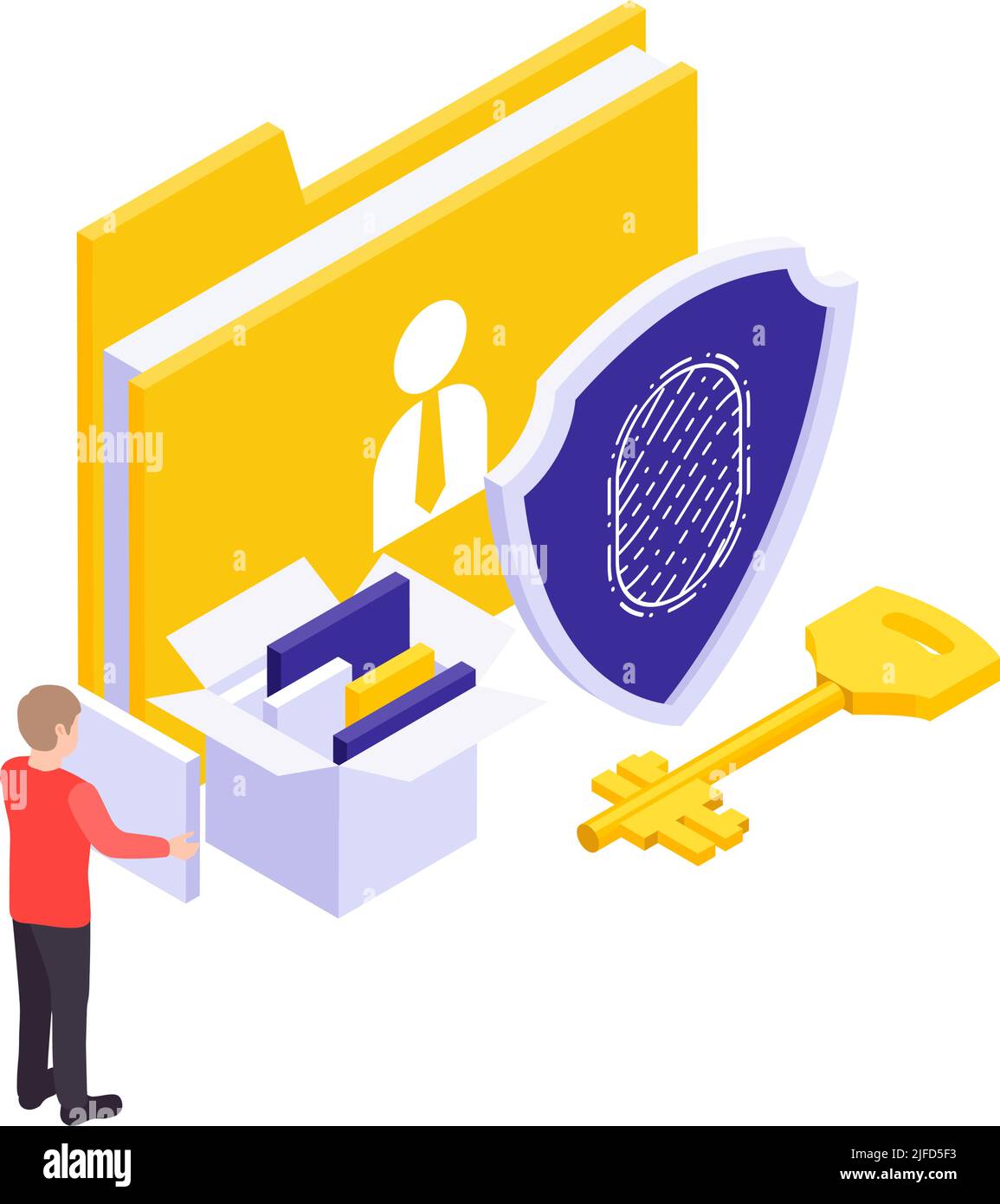 Cyber security isometric concept with fingerprint access key and ...