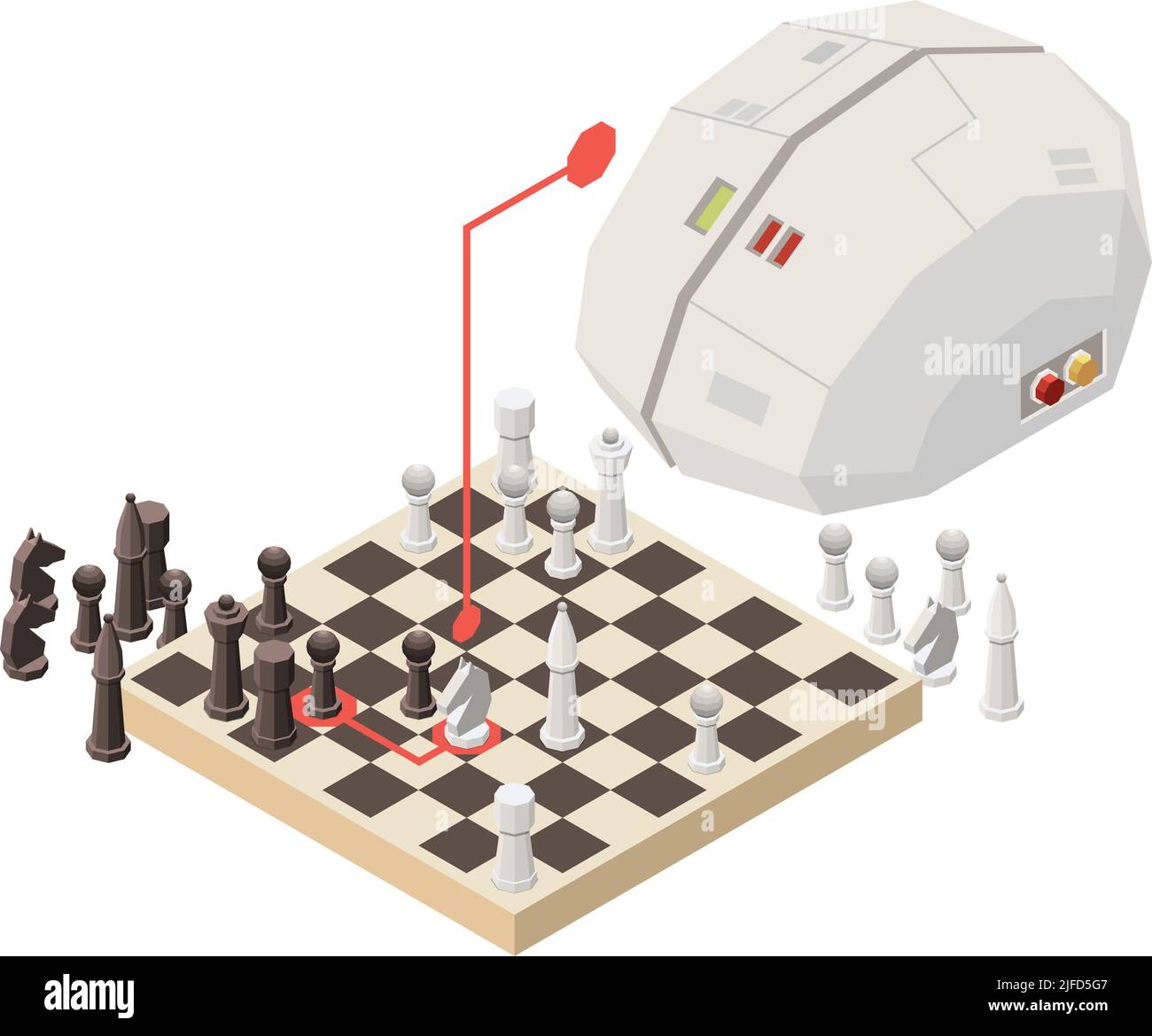 Isometric concept with artificial brain playing chess 3d vector ...
