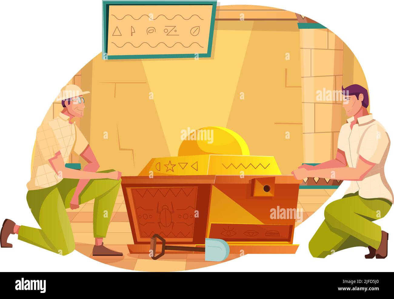 Treasure hunt flat composition with two men opening tomb chest vector ...