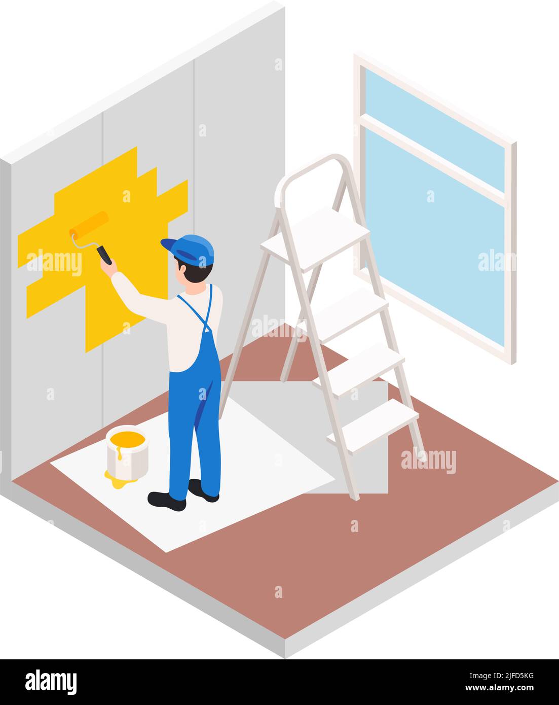 Renovation repair works isometric composition with character of ...